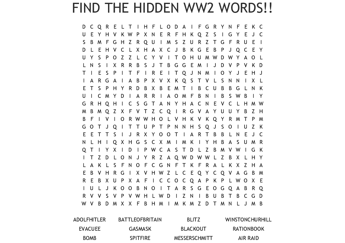 World War 2 Word Search Printable Word Search Printable