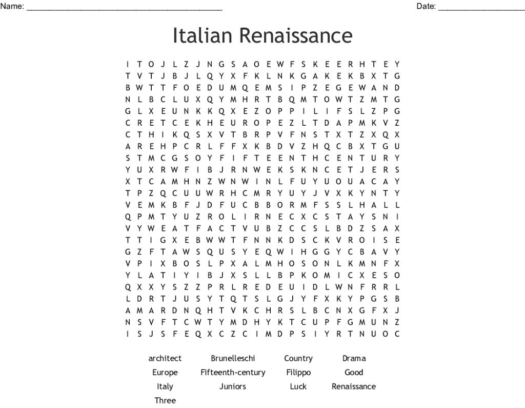Italian Renaissance Word Search Wordmint Word Search Printable
