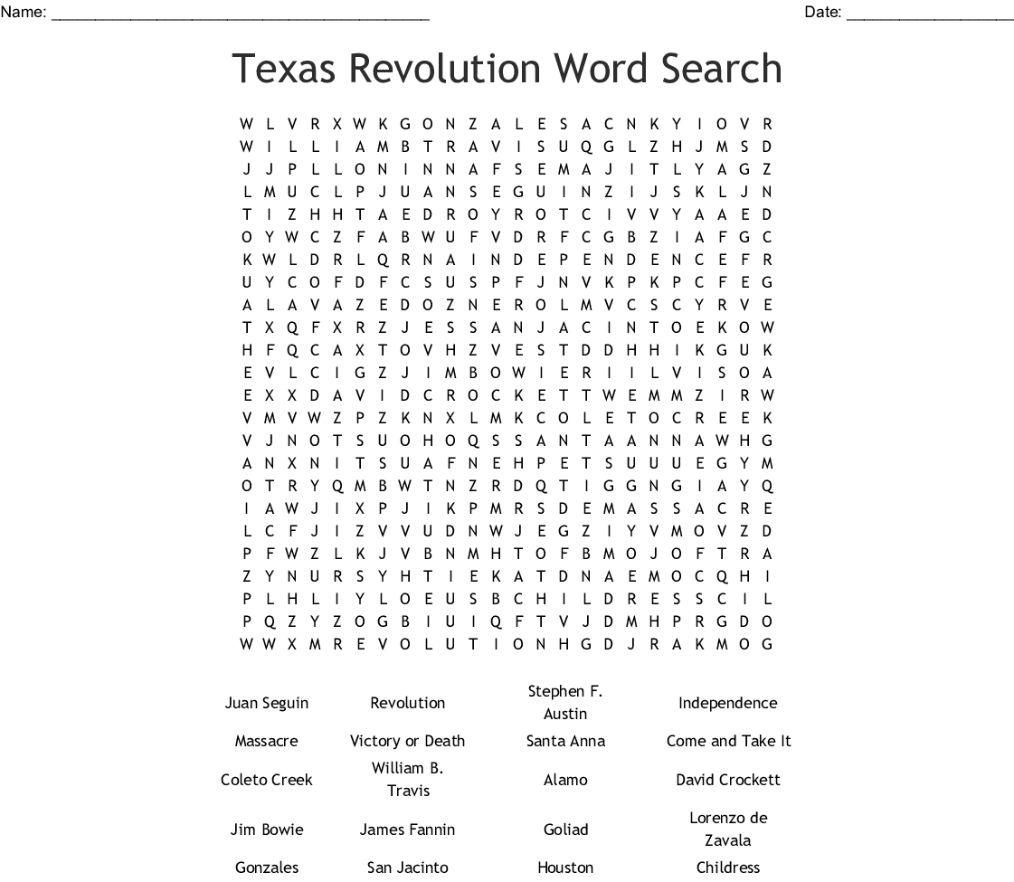 Alamo Word Search Printable Word Search Printable