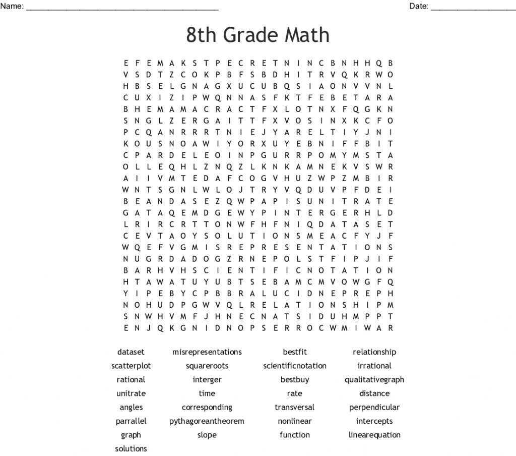 8Th Grade Math Word Search Wordmint Word Search Printable