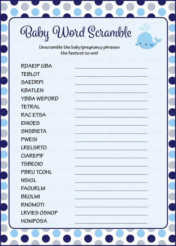 Baby Word Scramble Printable Download Navy Gray Whale Word Search 