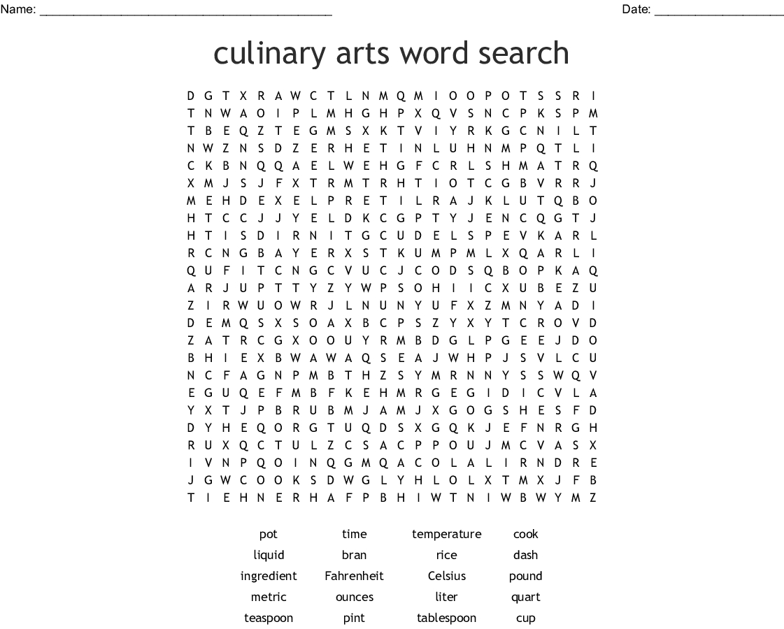Culinary Terminology Word Search Wordmint Word Search Printable