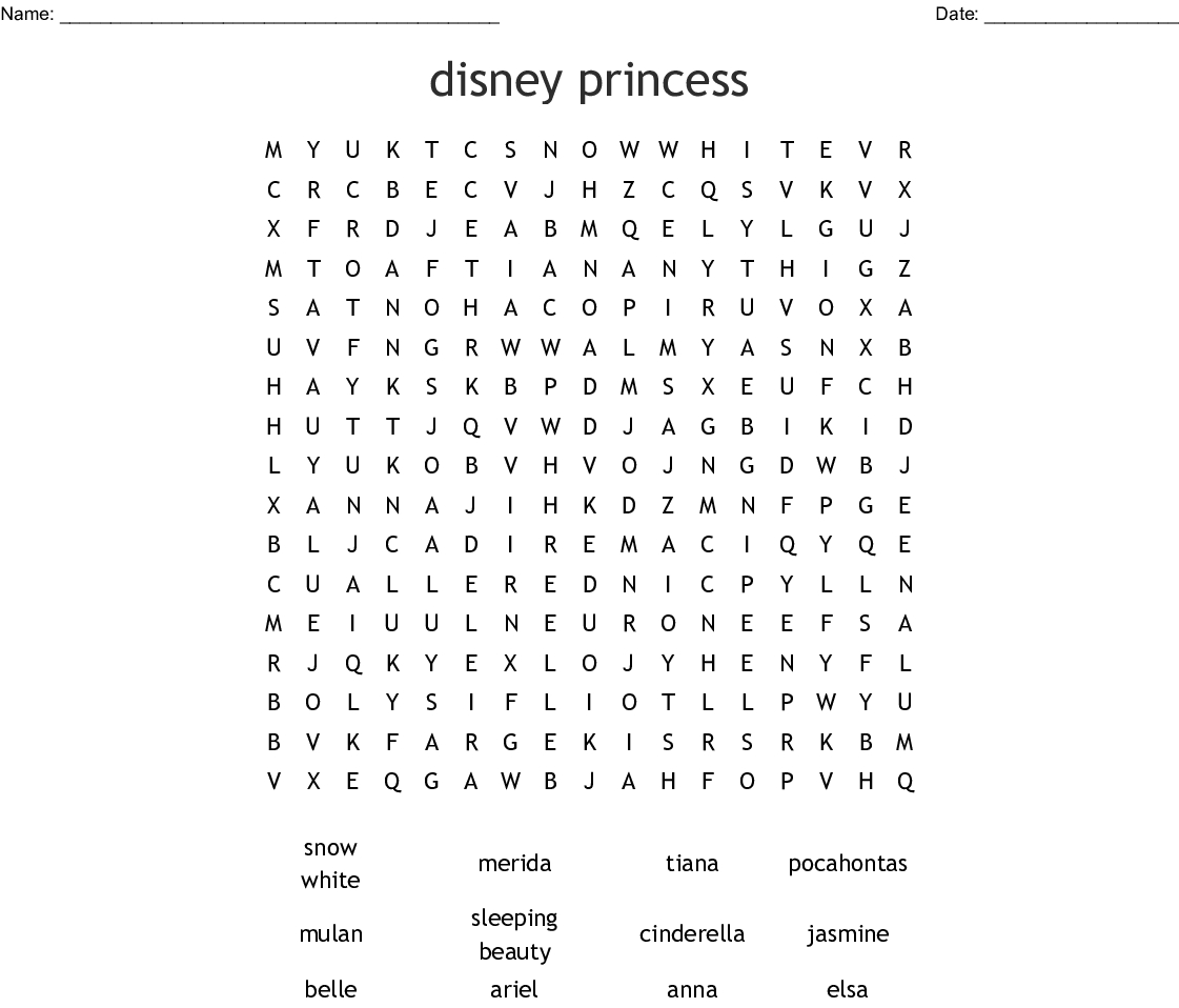 Disney Princess Word Search Printable Word Search Printable