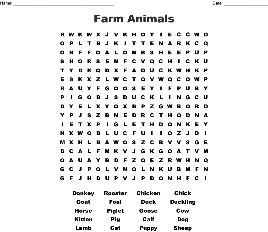 Farm Animals Wordsearch English Esl Worksheets For Word Search