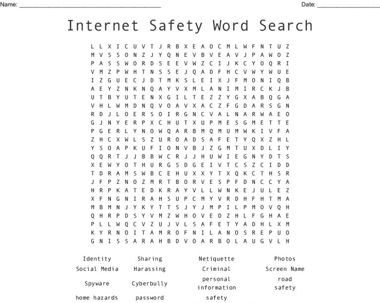Printable E Safety Word Search - Word Search Maker