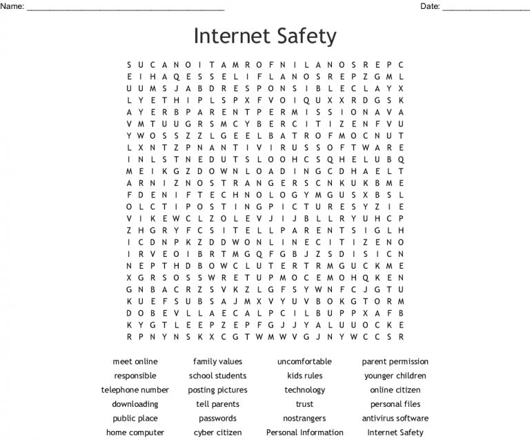 Printable Internet Safety Word Search - Word Search Maker